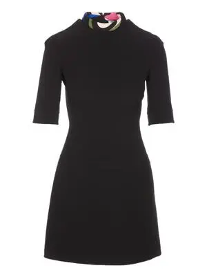 Emilio Pucci Short Sleeve Patterned Mini Dress - Black