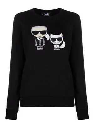 Karl Lagerfeld Printed Long Sleeve Crewneck Sweater - Black