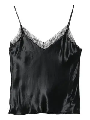 Alberta Ferretti Sleeveless Lace Trim V-neck Top - Black