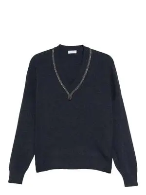 BRUNELLO CUCINELLI Brunello Cucinelli Monili Trim V-Neck Cashmere Top