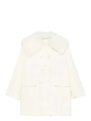Ermanno Scervino Shearling-trim Double-breasted Coat - White