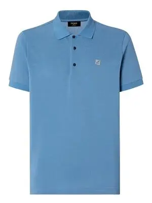 Fendi Logo Plaque Short Sleeved Polo Shirt - Light Blue