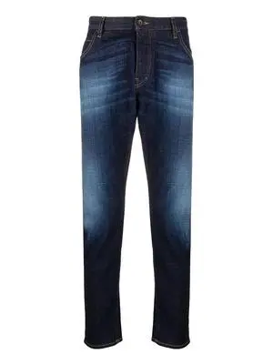 Emporio Armani Faded Slim-cut Jeans - Black