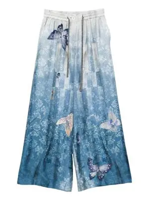 PIERRE-LOUIS MASCIA Printed Butterfly And Floral Wide-leg Pants - Blue