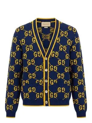 Gucci Gg Piqué-weave Cotton Cardigan - Blue