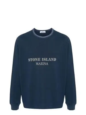 Stone Island Logo-print Cotton Sweatshirt - Blue
