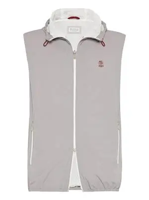 Brunello Cucinelli Zip-up Sleeveless Vest With Embroidered Logo - Grey