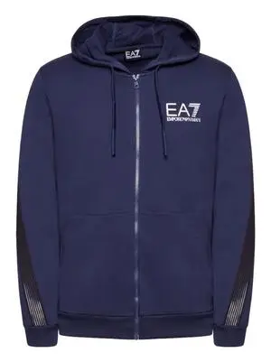 EA7 Zip-up Hoodie With Logo Detail - Blue