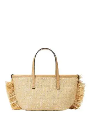 Fendi Mini Roll Ff Jacquard Fringed Tote Bag - Light Brown