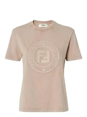 Fendi Logo Stamp Embossed Crewneck T-shirt - Brown
