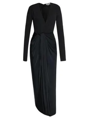 Victoria Beckham Long Sleeve V-neck Maxi Dress With Pendant Detail And Asymmetrical Cut - Black