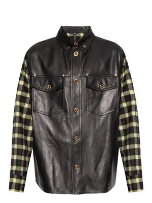 Versace Checked-panel Long-sleeve Shirt Jacket - Black