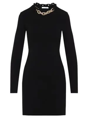 Rabanne Knitted Mini Dress With Gold Collar Detail - Black