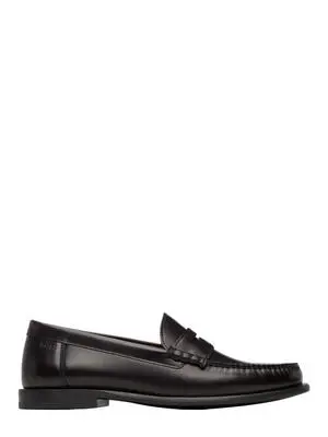 Hugo Boss Leather Loafers With Penny Trim - Deep Red
