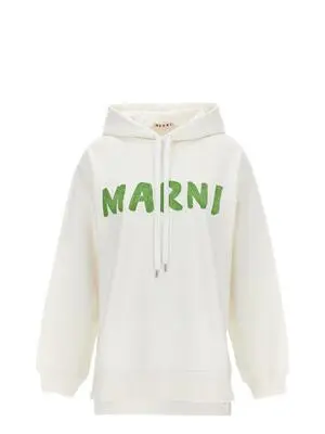 Marni Logo Printed Drawstring Hoodie - White