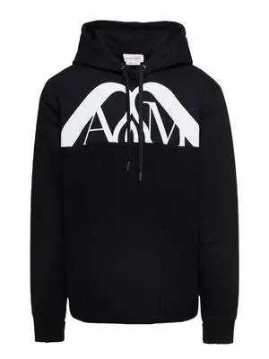 Alexander McQueen Logo Printed Drawstring Hoodie - Black
