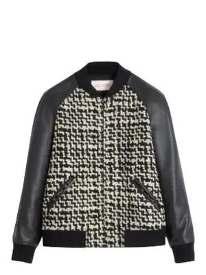 Valentino Garavani Valentino Chez Zip-Up Bomber Jacket With Leather Accents Ivory/black