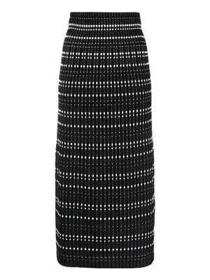 Alexander McQueen High-waisted Rib-knit Midi Skirt With Abstract Pattern - Black