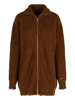 MAISON MARGIELA Ribbed Knit Zip-up Jacket - Brown