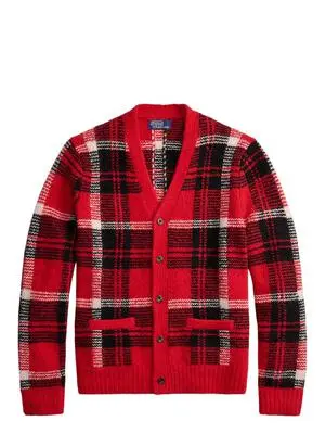 Polo Ralph Lauren Plaid V-neck Cardigan With Elbow Patches - Red