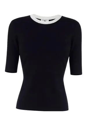 Elisabetta Franchi Ribbed Crew Neck Short Sleeve Top - Black