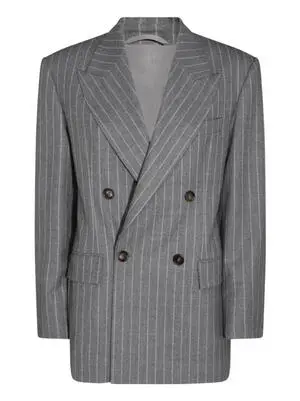 Brunello Cucinelli Brunello Cucinelli Striped Double-Breasted Jacket Gray