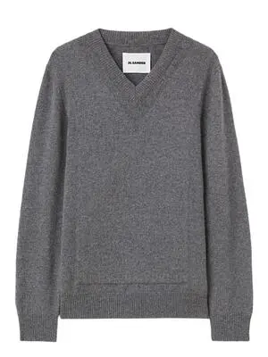 JIL SANDER V-neck Ribbed Jumper - Black
