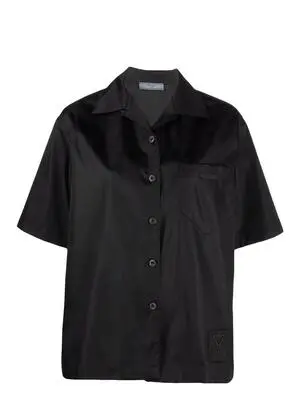 Prada Re-nylon Gabardine Short-sleeve Shirt With Logo Patch - Black