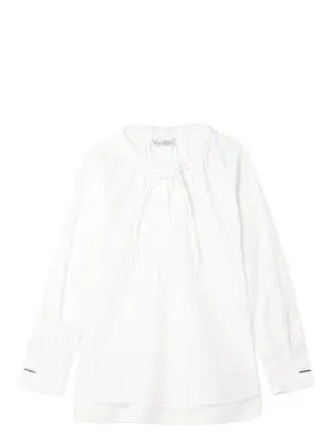 Max Mara Long-sleeved Blouse With Pleats And Pendant Silhouette - White