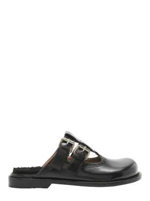 Loewe Campo Mary Jane Mule In Brushed Calfskin And Shearling - Black