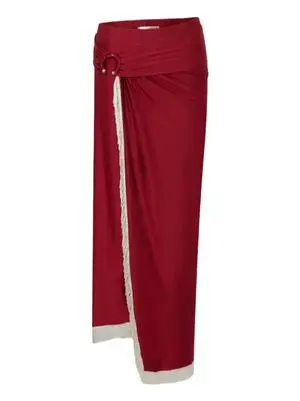 Rabanne Midi Skirt With Silver Fringe Detailing - Red