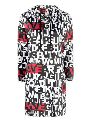 Moschino All-over Logo Print Hoodie Dress - Black