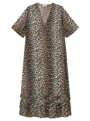 GANNI Leopard Chiffon Maxi Dress - Leopard Color