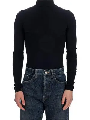 Balenciaga Ribbed Turtleneck Sweater With Logo Patch - Black