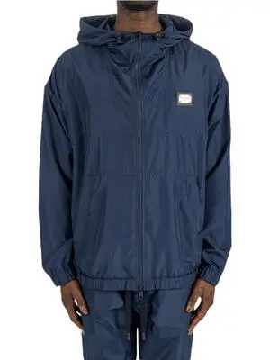 Dolce & Gabbana Logo Plaque Hooded Jacket - Blue