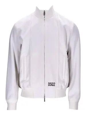 Dsquared2 Logo Embroidered Zip-up Bomber Jacket - White