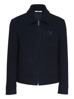 Valentino Garavani Zip-up Jacket With V-detail - Navy Blue