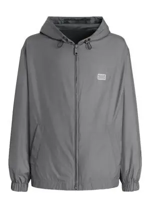 Dolce & Gabbana Zip-up Hooded Sports Jacket With Logo Plaque - Grey