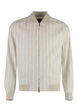 Hugo Boss Striped Zip-up Bomber Jacket - Nude