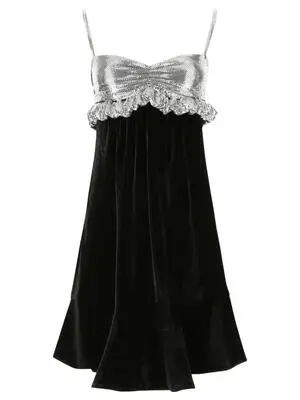 Rabanne Two-toned Chainmail Velvet Mini Dress - Black