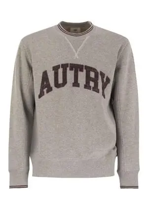 AUTRY Contrast Logo Crew Neck Sweater - Gray