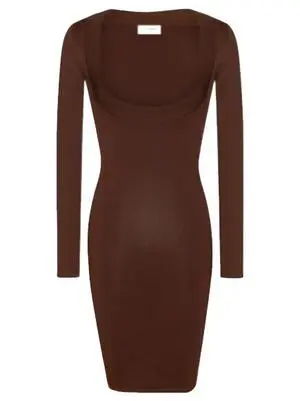 Saint Laurent Long-sleeved Knitted Dress - Brown