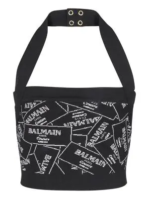 Balmain Logo Detailed Cropped Top - Black