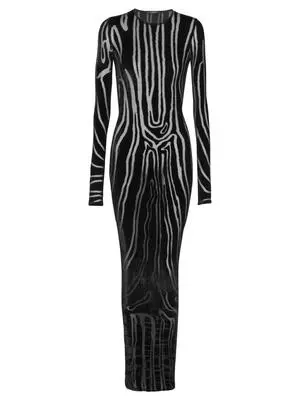 Balmain Long Zebra-print Velvet Dress - Black