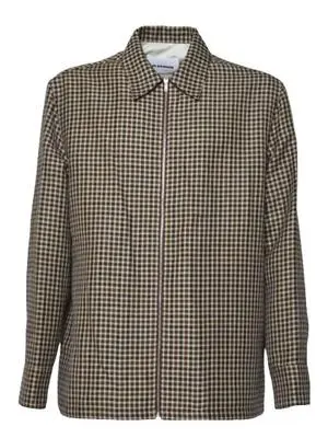 JIL SANDER Gingham-pattern Zip-up Shirt - Gray