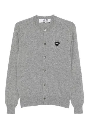 Play Comme Des Garcon Logo Patch Crewneck Cardigan - Grey