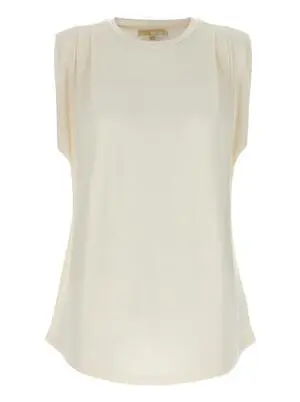 Michael Kors Sleeveless Crewneck Pleated Top - White
