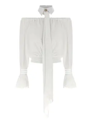 Elisabetta Franchi Off-the-shoulder Ruffle Sleeve Blouse - White