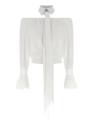 Elisabetta Franchi Off-the-shoulder Ruffle Sleeve Blouse - White