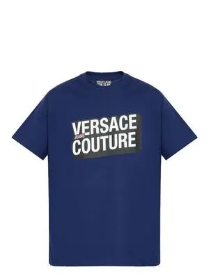 Versace Logo Printed Crewneck T-shirt - Blue